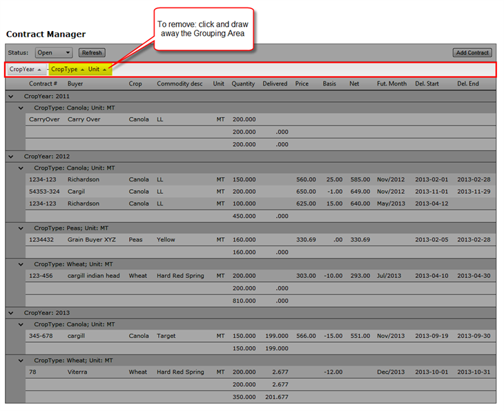 Group Sort Filter And Customize Contracts Agri Data Solution