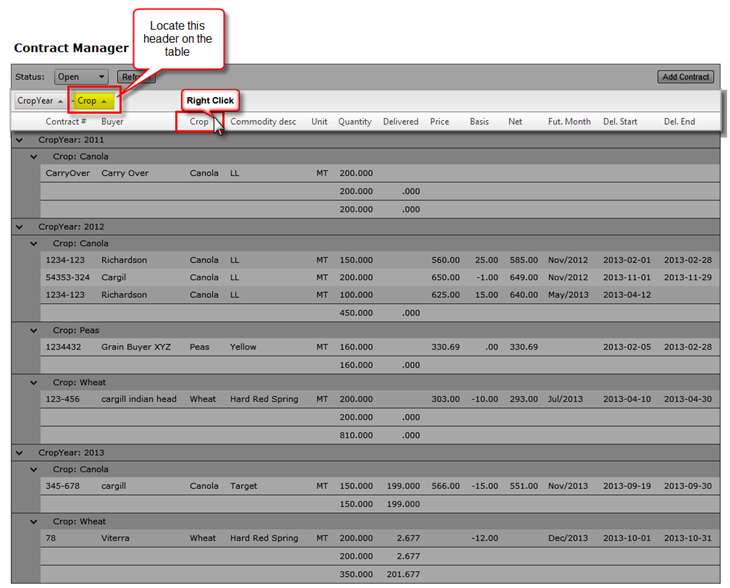 Group Sort Filter And Customize Contracts Agri Data Solution