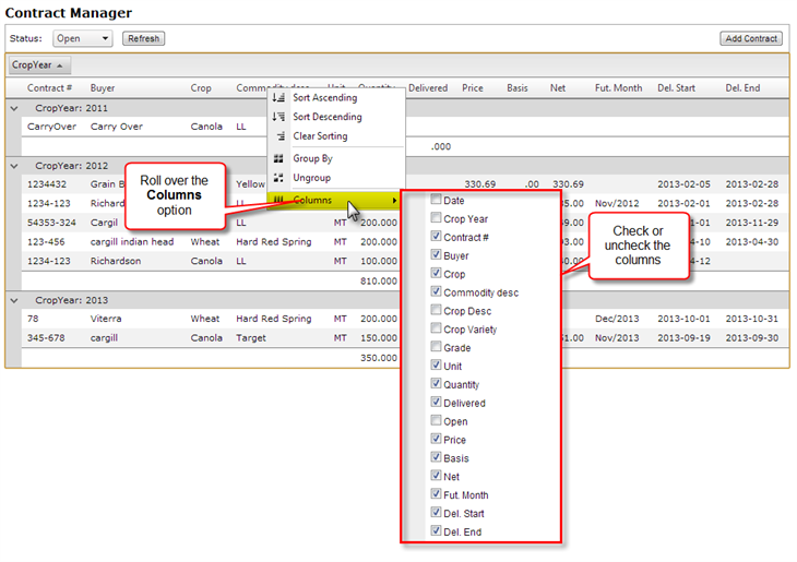 Group Sort Filter And Customize Contracts Agri Data Solution