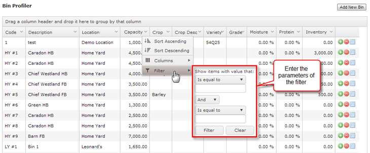 Group, Sort, Filter, and Customize Bins - Agri-Data Solution