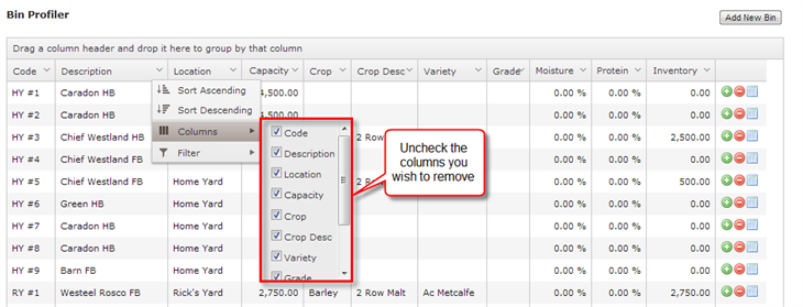 Group, Sort, Filter, and Customize Bins - Agri-Data Solution