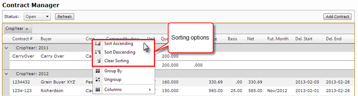 Group Sort Filter And Customize Contracts Agri Data Solution
